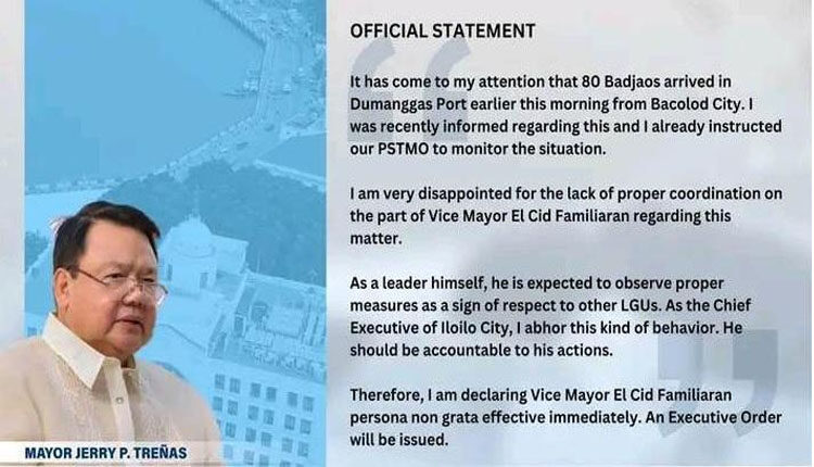 Acting mayor ng Bacolod City, persona non grata sa Iloilo City dahil sa ...